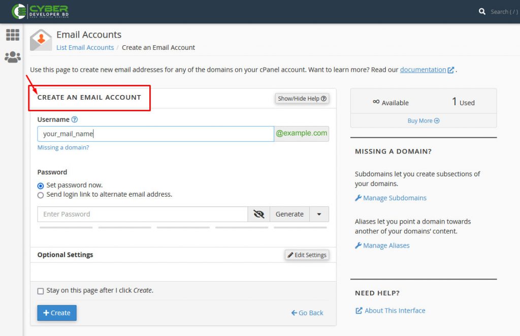 How to Create Email Accounts from cPanel? - Cyber Developer BD Support ...
